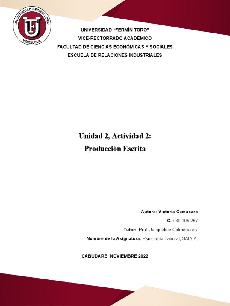 Producción Escrita - Victoria Camacaro | PDF | Calidad de vida ...