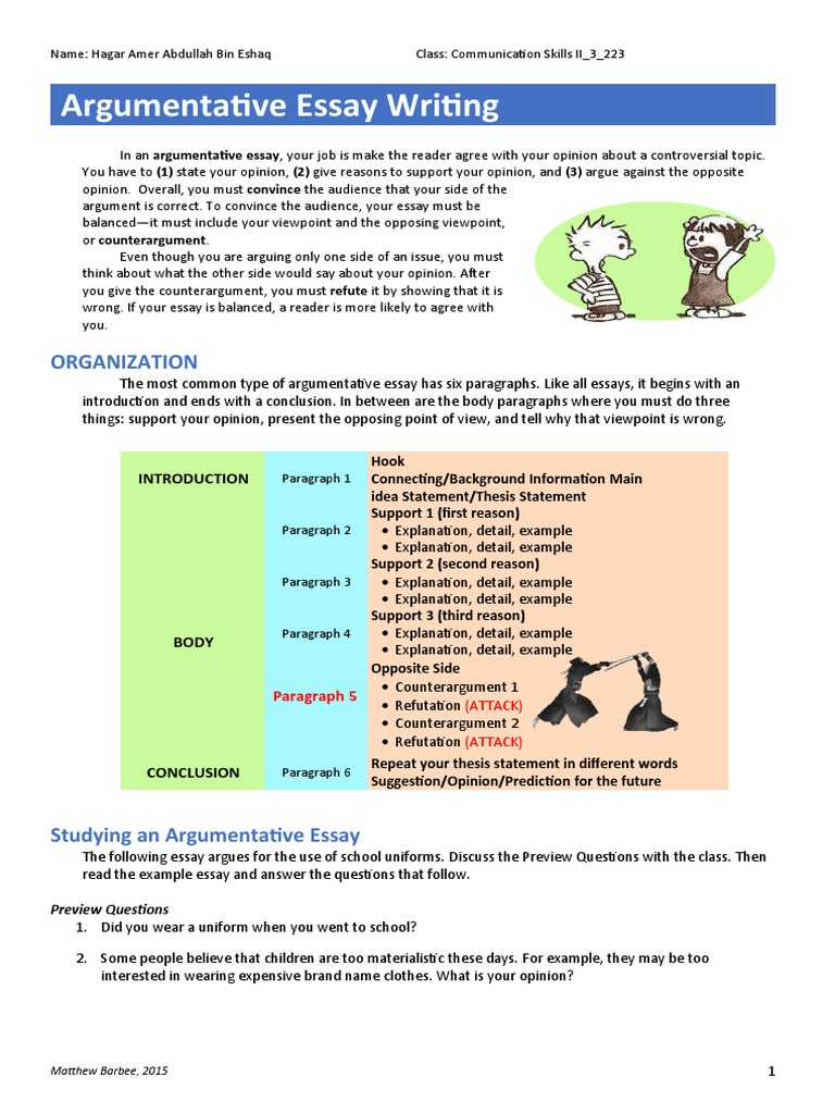 Argumentative Essay Worksheets 5 | PDF