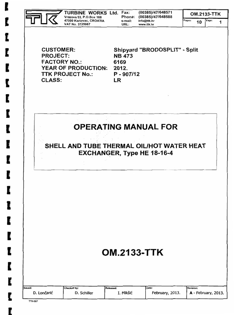 1354 577-406 TTK Turbine Works-Operating Manual For Shell and Tube Thermall Oil-Hot Water Heat ...