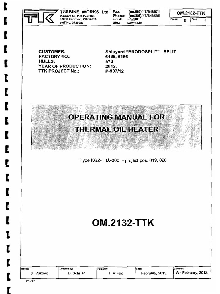 1354 645-430 TTK Turbine Works-Operating Manual For Thermall Oil Heater | PDF