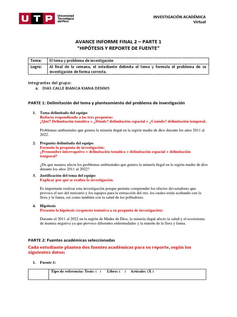 Semana 08-Formato - Avance de Informe Final 2 - Parte 1 - Reporte de Fuente | PDF | Minería | Perú