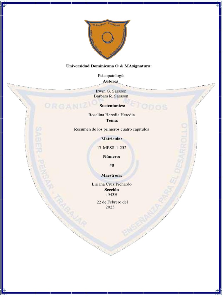 Resumen de Psicopatología de Sarason | PDF | Psicoterapia | Psicología ...