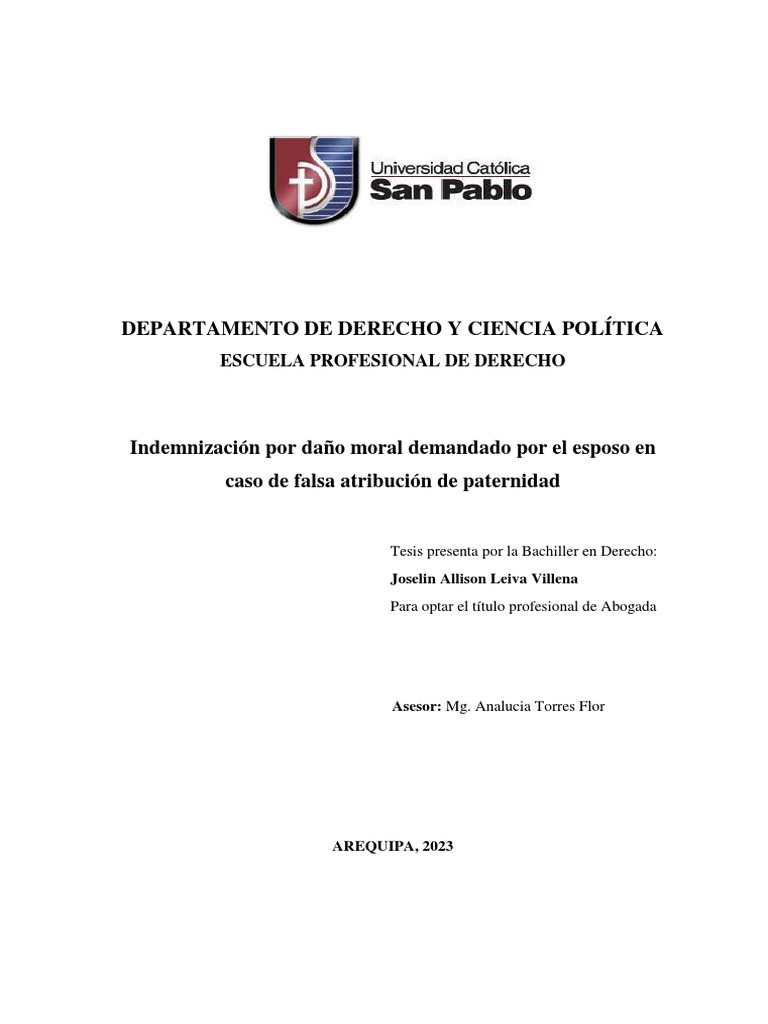 Indemnización Por Daño Moral Demandado Por El Esposo en CASO DE FALSA ...