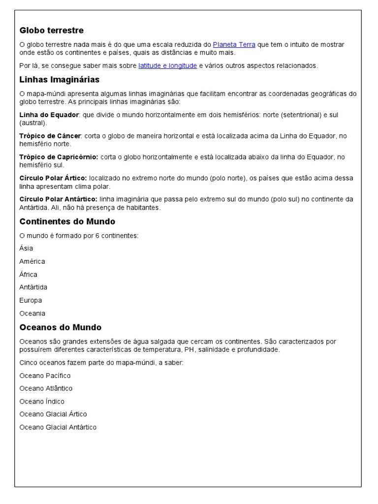 Características do Globo Terrestre | PDF