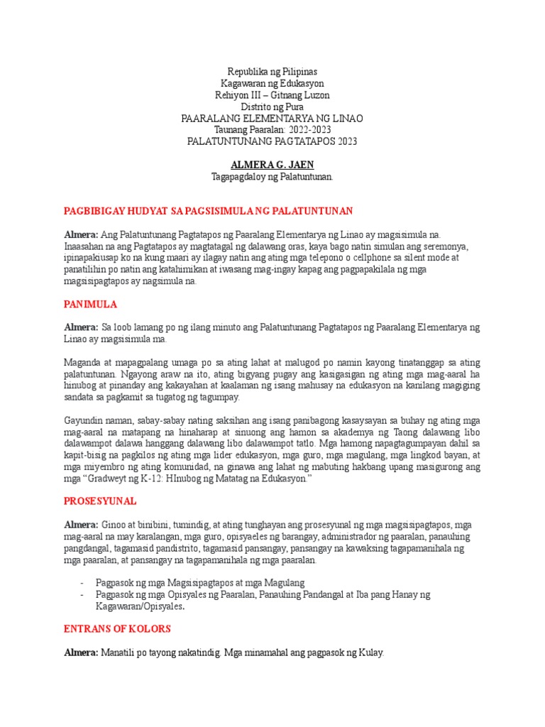 Graduation Script Tagalog | PDF