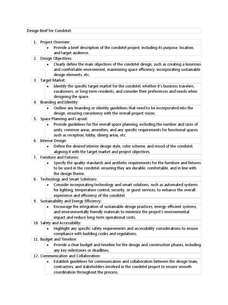 Condotel Design Brief Overview | PDF | Sustainable Design | Hotel