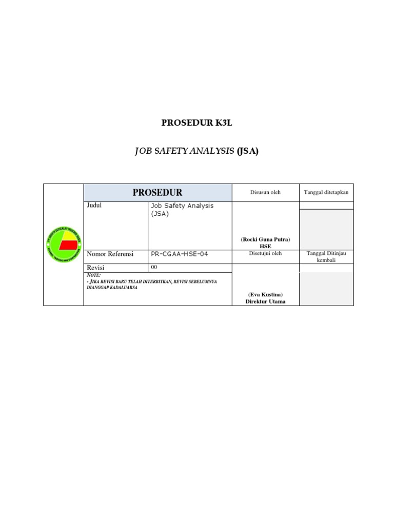 SOP Job Safety Analysis | PDF | Teknologi & Rekayasa
