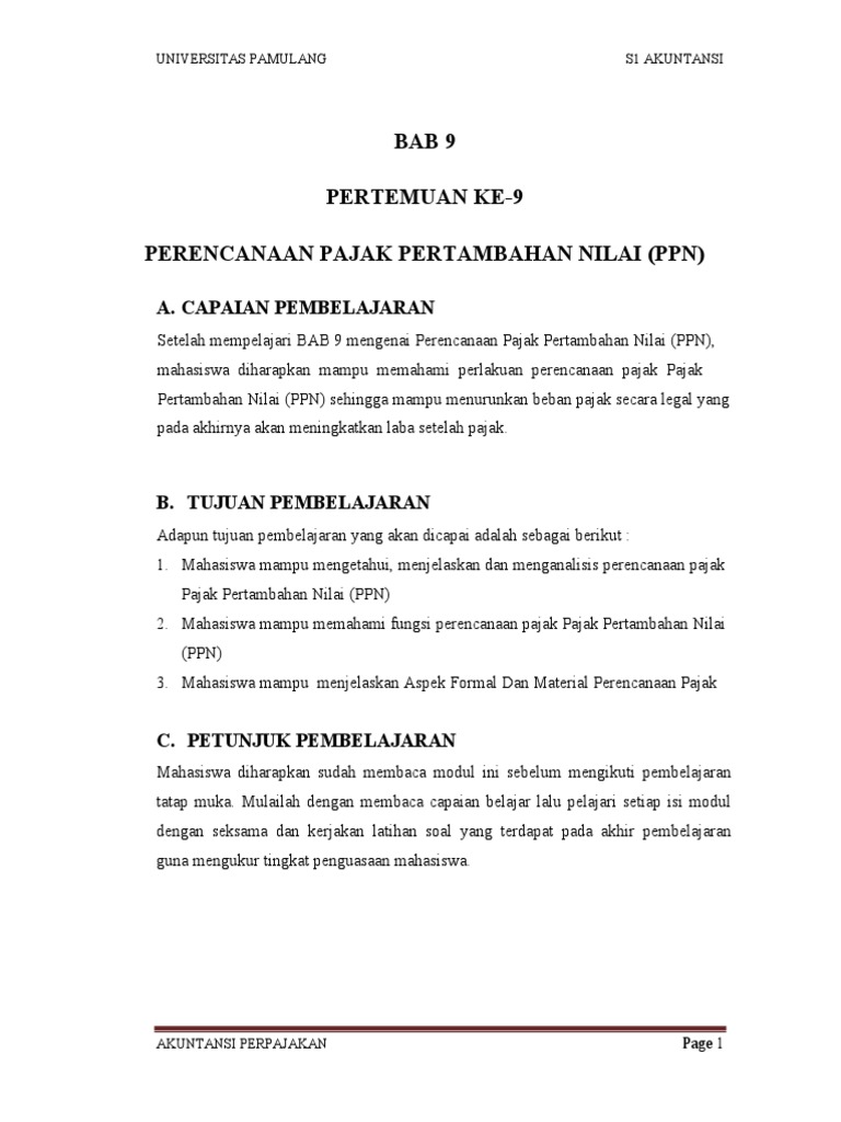 Pertemuan Ke-9 Perencanaan Pajak Pertambahan Nilai | PDF