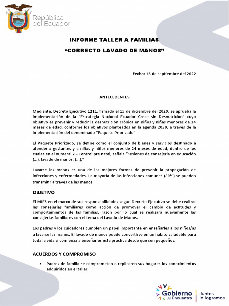Informe de Taller Del Correcto Lavado de Manos | Descargar gratis PDF ...