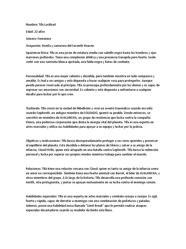 Tifa Lockhart: Edad y Características | PDF | Ciencias sociales