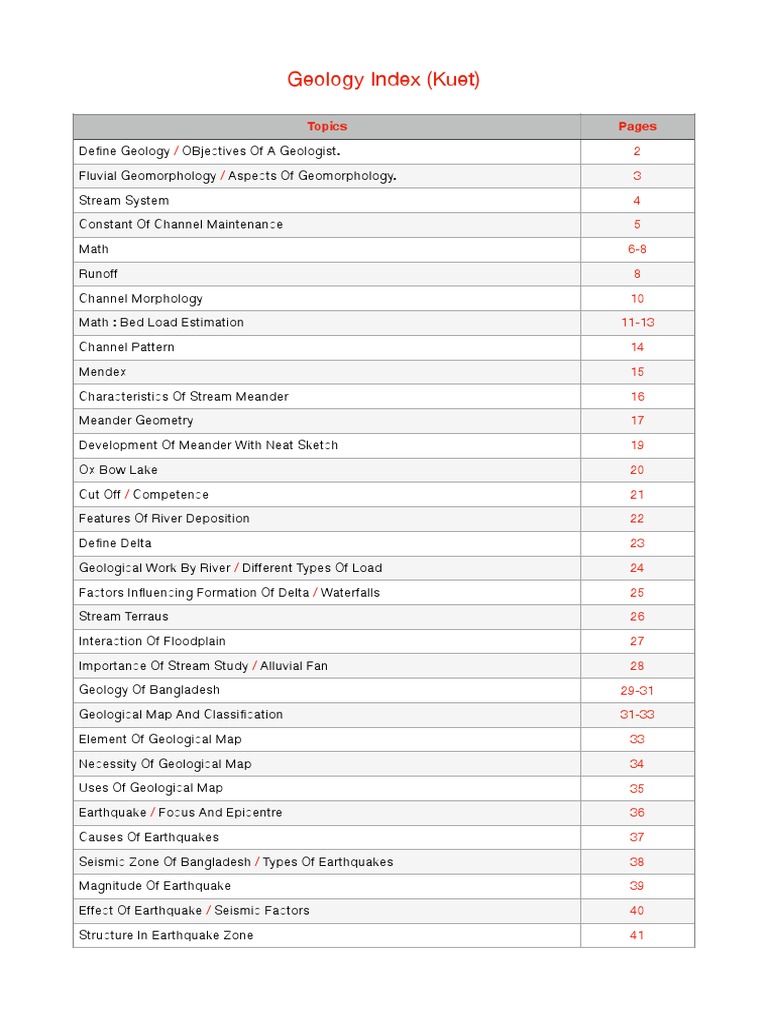 Geology Index (KUET) | PDF | Geology | Stream