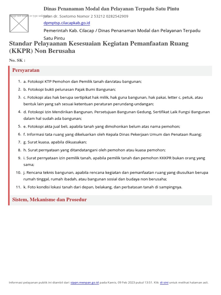 Prosedur KKPR Non Berusaha Cilacap | PDF