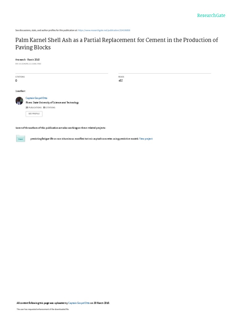 Palm Karnel Shell Ash As A Partial Replacement For Cement in The ...