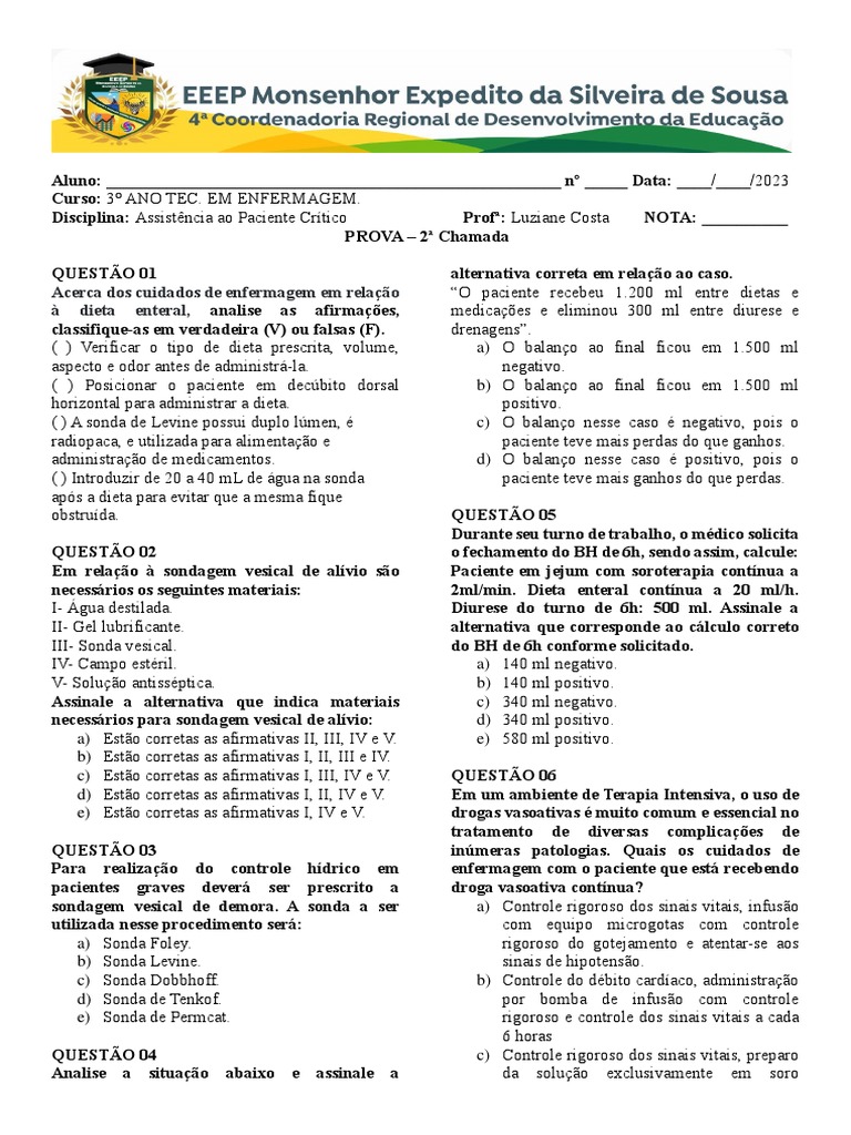 PROVA - Segunda Chamada | PDF