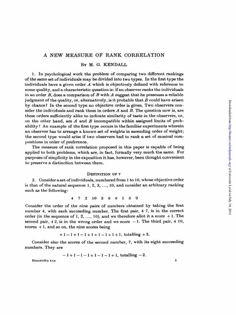 Kendall's Rank Correlation Coefficient | PDF | Normal Distribution ...