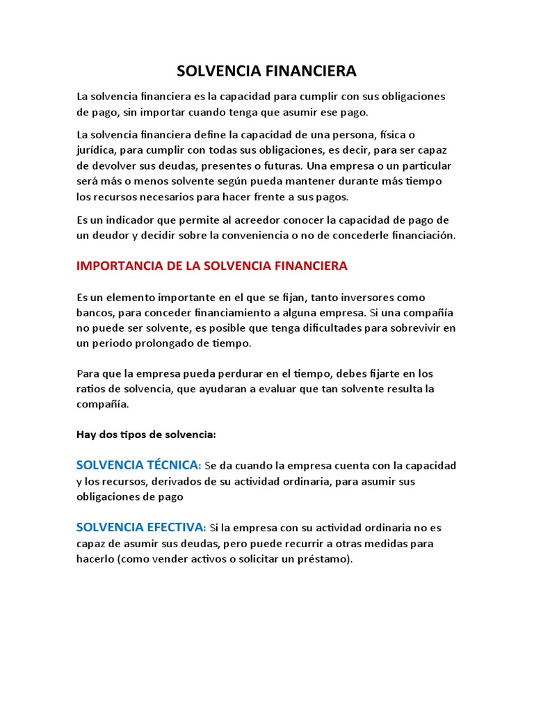 Solvencia Financiera | PDF | Liquidez de mercado | Deuda