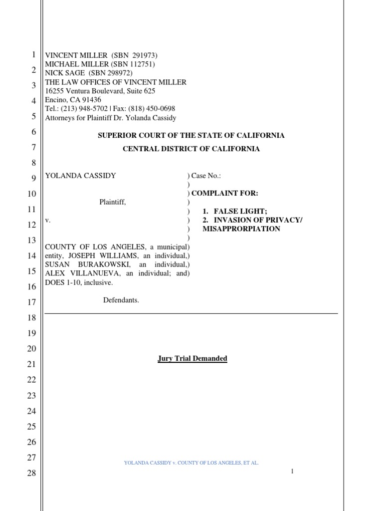 Dr. Yolanda Cassidy V Los Angeles County Complaint | PDF Dr. Yolanda Cassidy V Los Angeles County Complaint | PDF