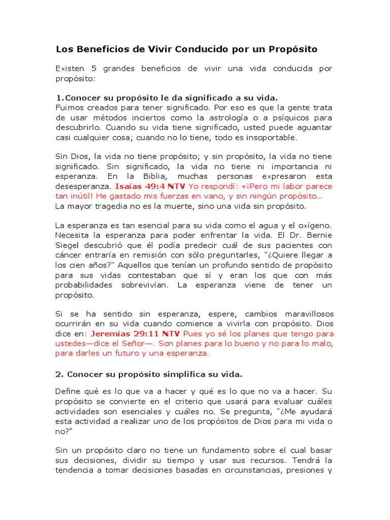 Beneficios de Vivir con Propósito | PDF