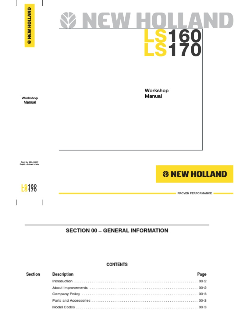 New Holland LS160 - LS170 Workshop Manual | PDF | Pipe (Fluid ...