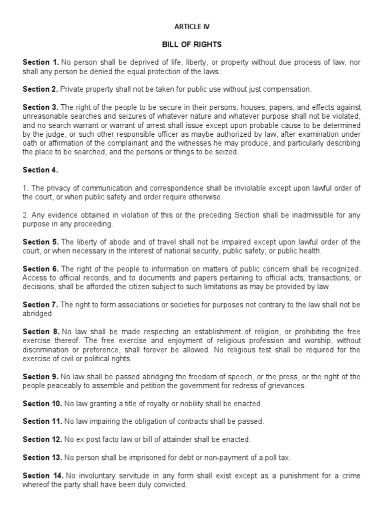 Article IV: Rights and Protections | PDF | Search And Seizure | Search ...