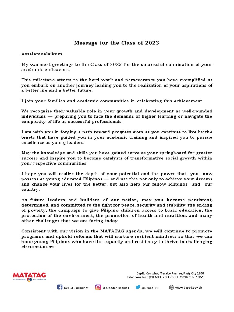 VPSD Message - Class of 2023 | PDF