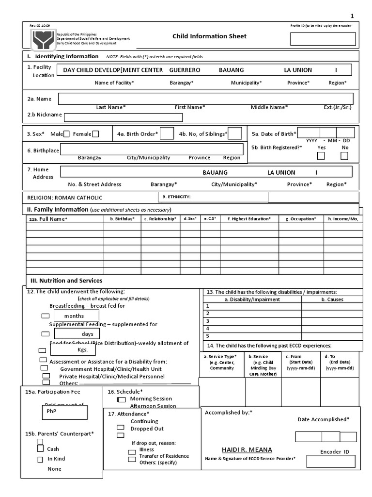 Child Information Sheet | PDF | Health Care | Health Sciences