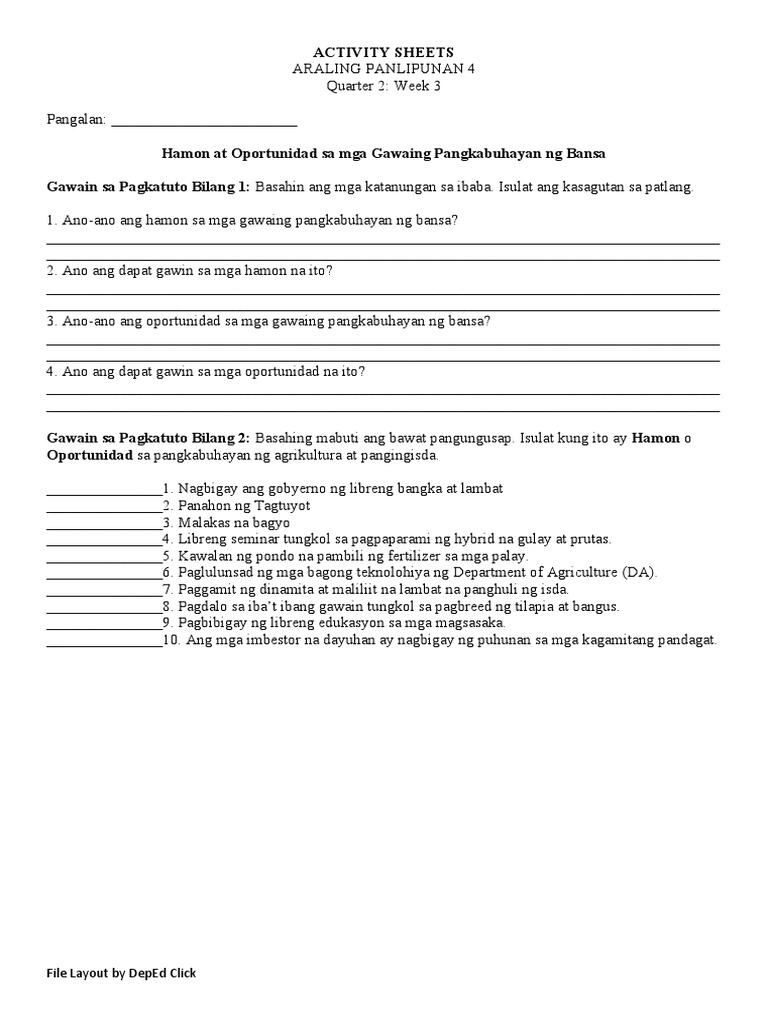 AP 4 Activity Sheet Q2 W3 | PDF