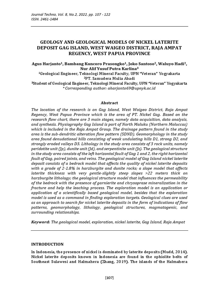 Geology and Geological Models of Nickel Laterite Deposit Gag Island, West Waigeo District, Raja ...