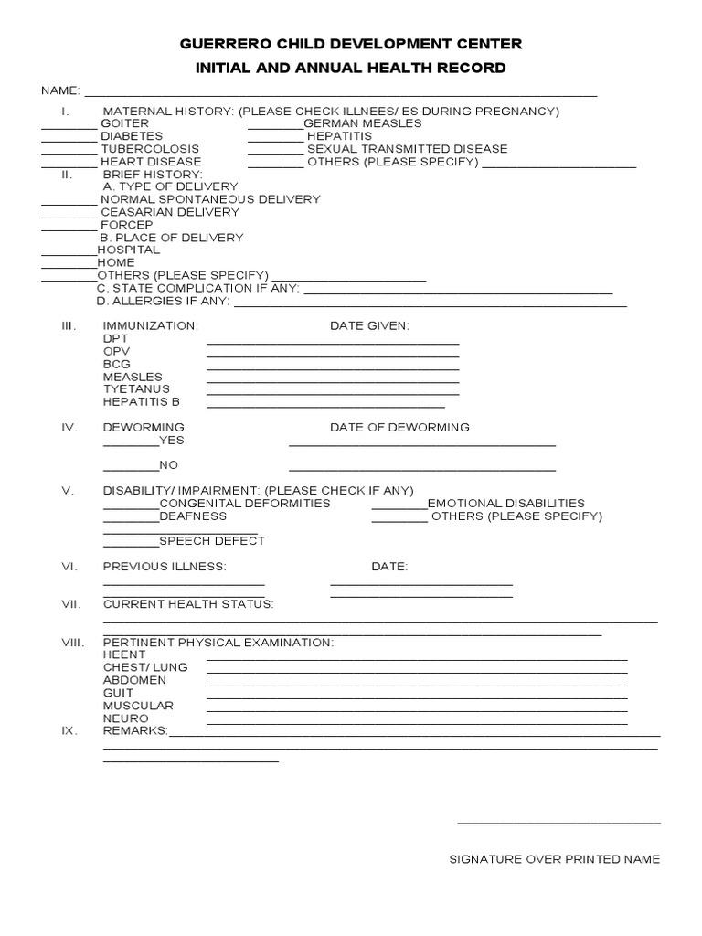 Initial and Annual Health Record | PDF