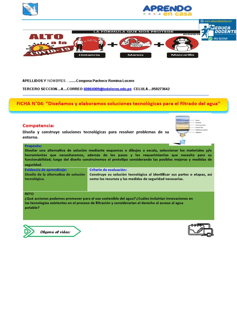 Ficha - 4 - 3er Grado - Sem2 - Exp7 - CT | PDF | Filtración | Agua