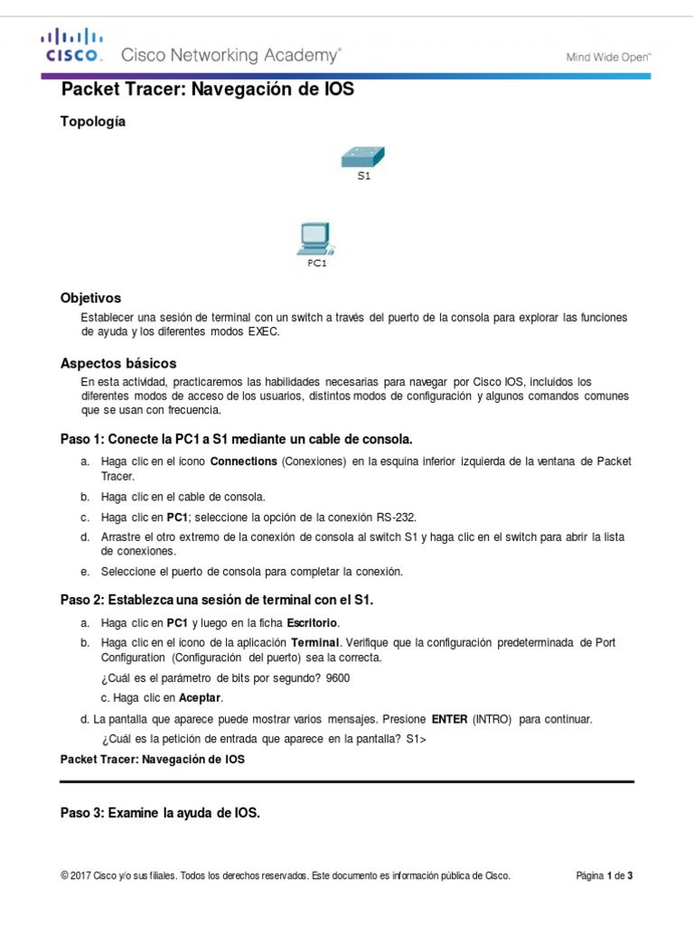 8.3.2.5 Packet Tracer - Navigating The IOS | PDF | Interfaz de línea de comando | Terminal de ...