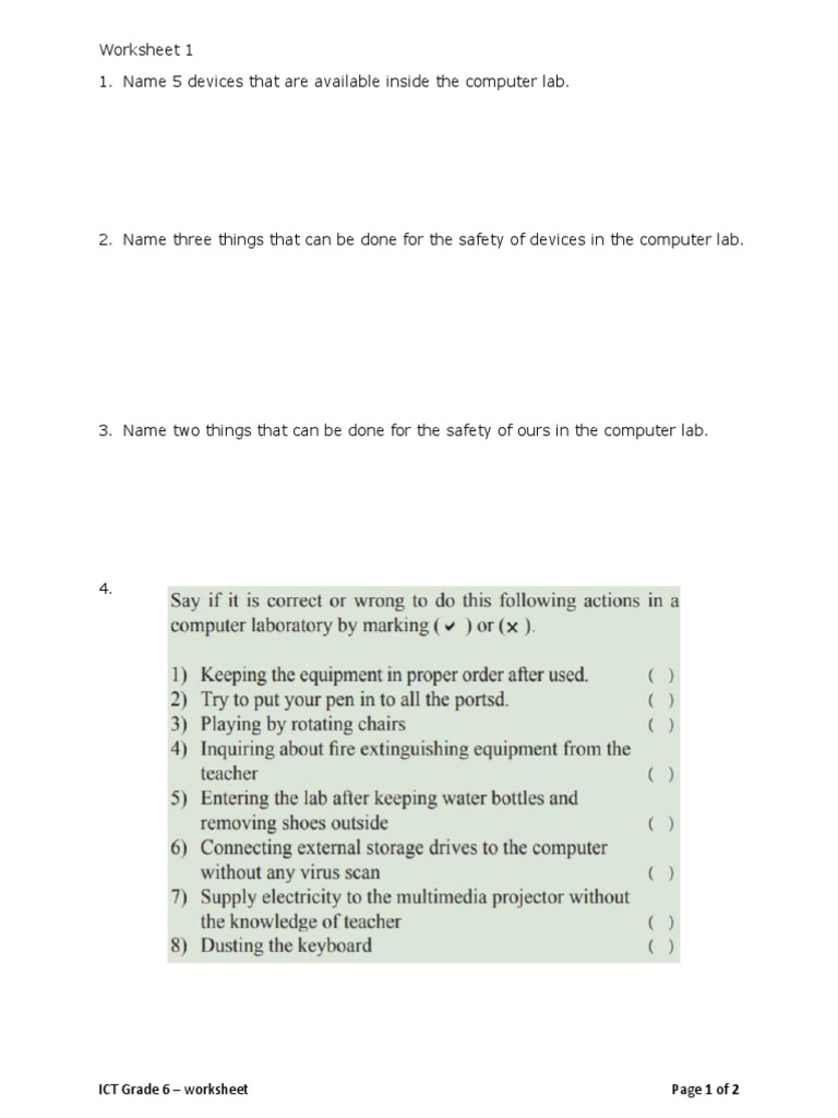 G6 ICT Worksheet 1 and 2 | PDF