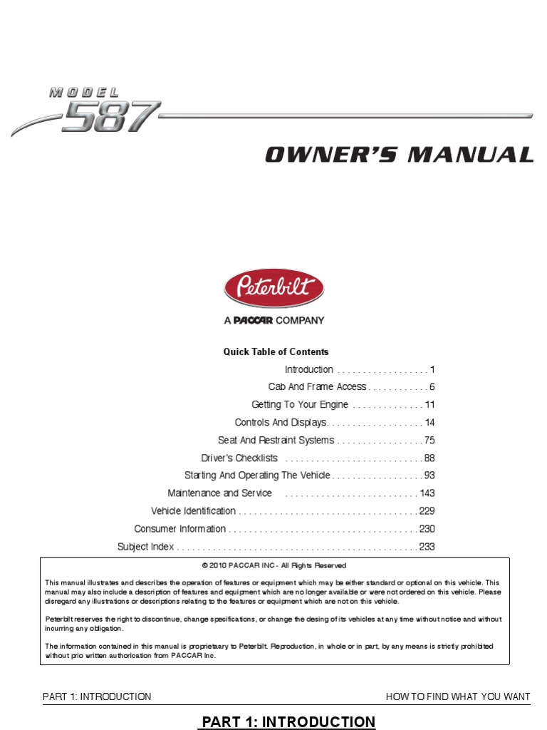 Peterbilt Model 587 Operation Manual | PDF | Vehicles | Manufactured Goods