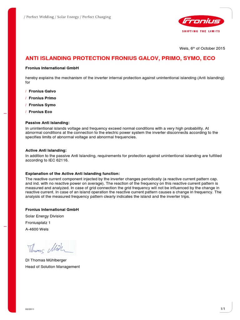 SE CER Anti Islanding Protection Fronius Galvo Primo Symo Eco en | PDF SE CER Anti Islanding Protection Fronius Galvo Primo Symo Eco en | PDF
