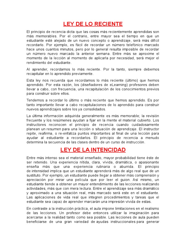 Principios de Recencia e Intensidad | PDF | Aprendizaje | Experiencia