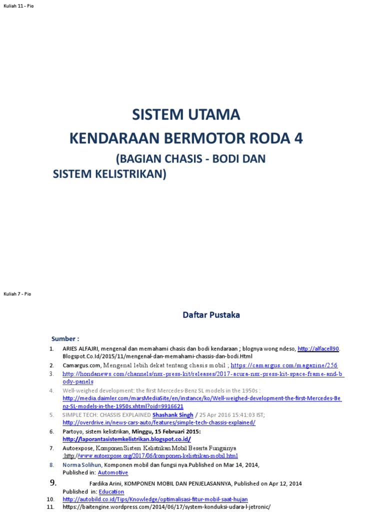 Kuliah 11 - Sistem Utama-Chasis Dan Listrik | PDF | Teknologi & Rekayasa