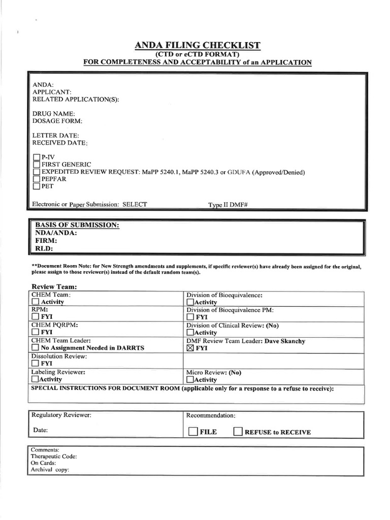 Revised Anda Checklist | PDF