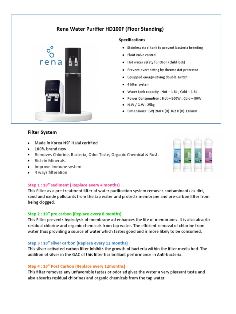 Rena Water Purifier HD100F | PDF
