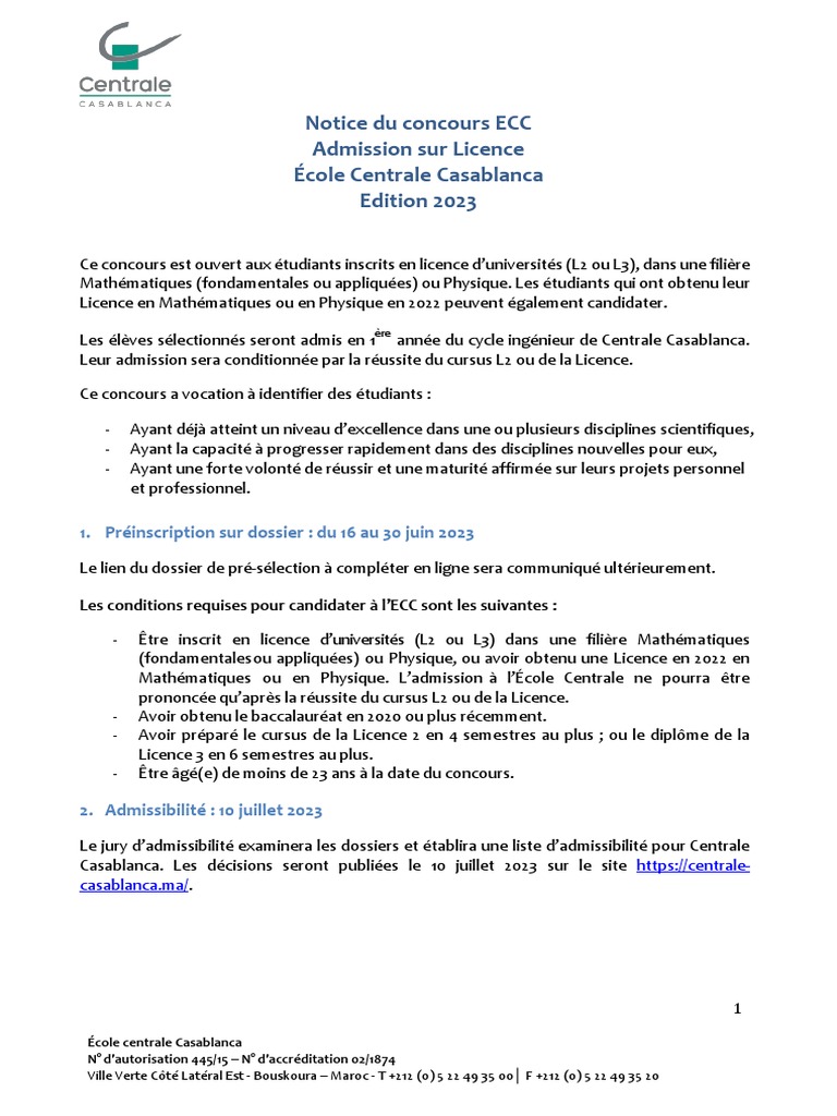 ECC Notice Concours Sur Licence Maroc 2023 | PDF