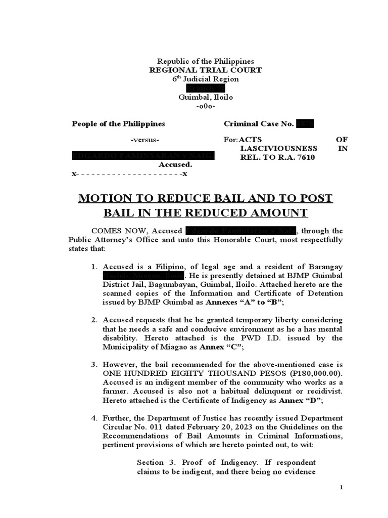 Motion to Reduce Bail Amount | PDF | Law