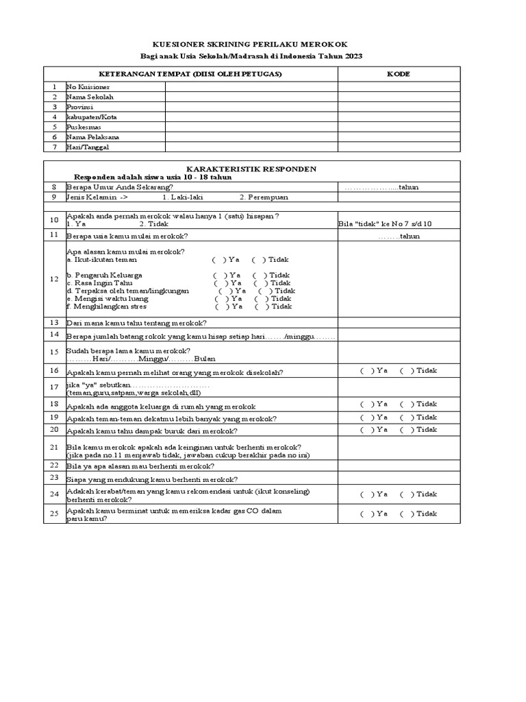 Kuesioner Skrining Perilaku Merokok | PDF