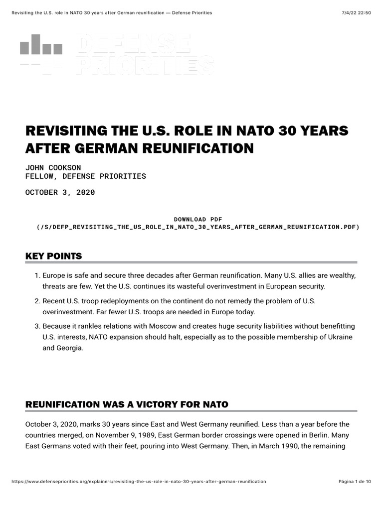 Revisiting The U.S. Role in NATO 30 Years After German Reunification ...