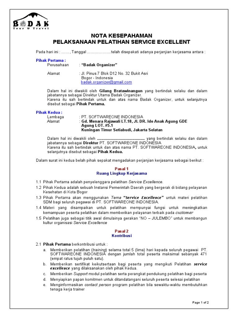 Draft MOU Event | PDF | Bisnis