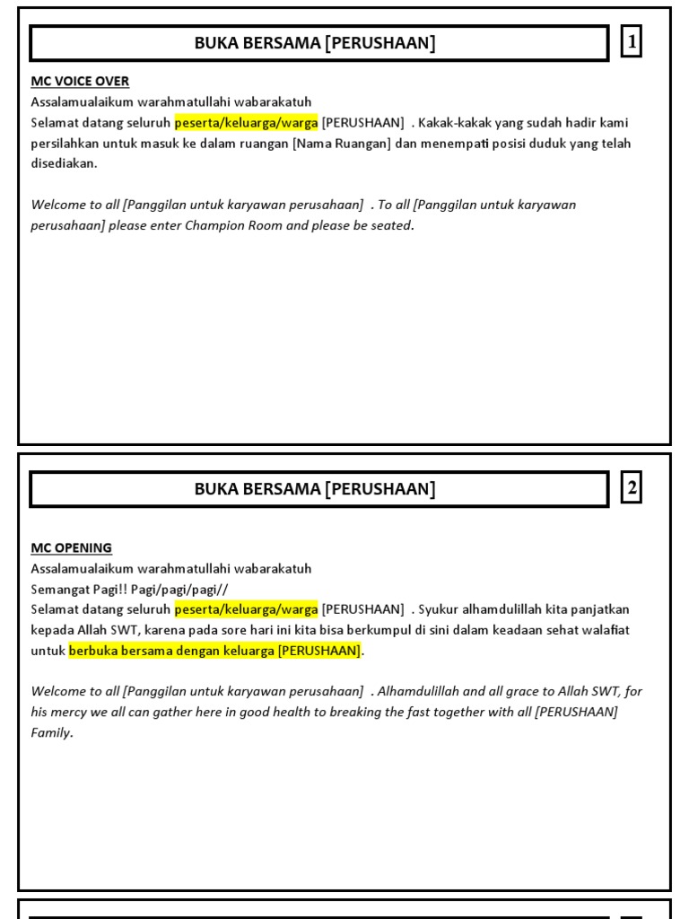MC Script Buka Bersama - Bilingual | PDF
