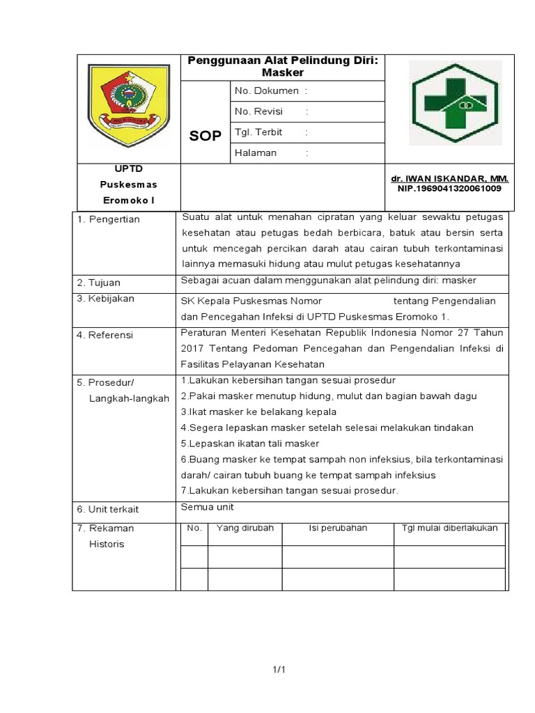 SOP-penggunaan MASKER - 2019 | PDF