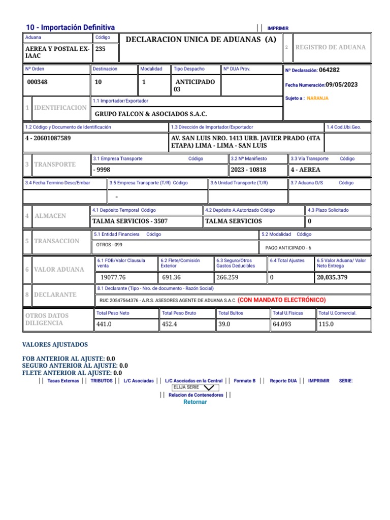 Declaracion Unica de Aduanas (A) : 10 - Importación Definitiva | PDF | Exportaciones ...