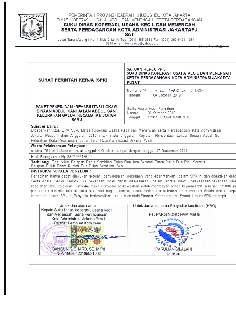 SPK Dan SPMK PT - Pangindho | PDF