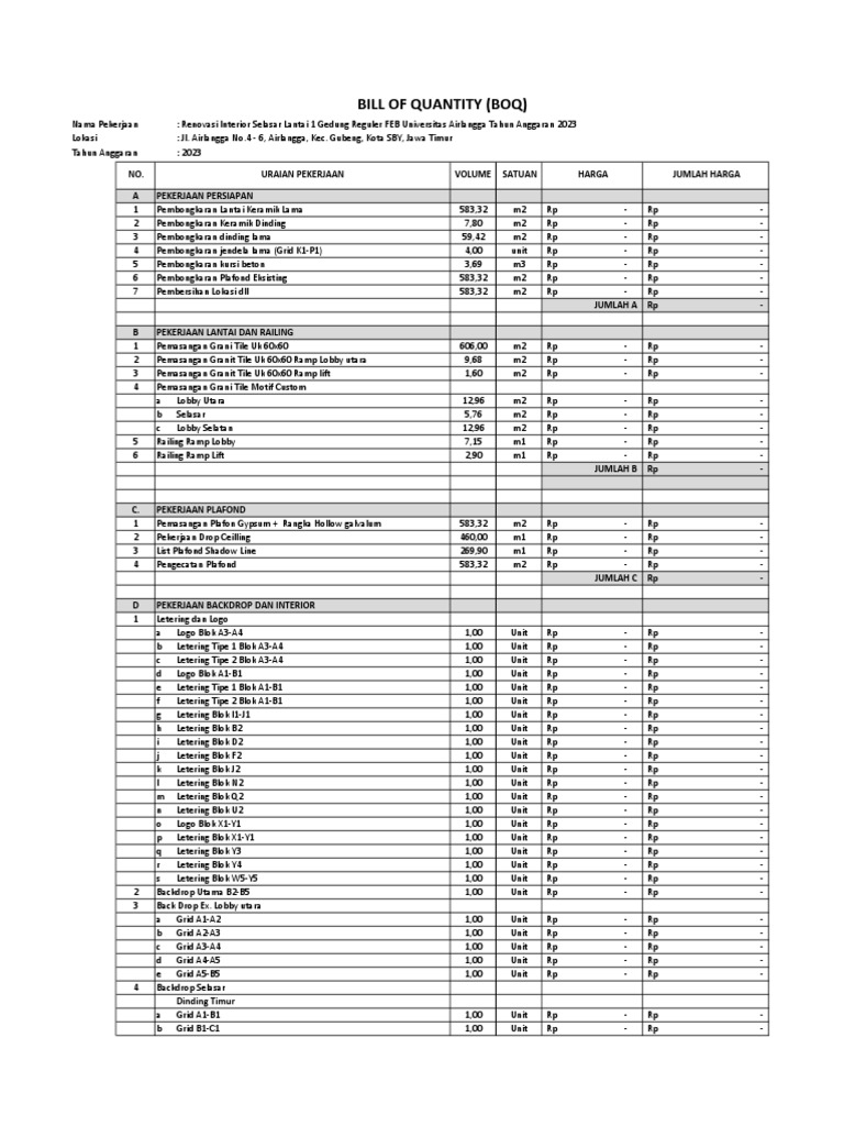 Bill of Quantity (Boq) | PDF
