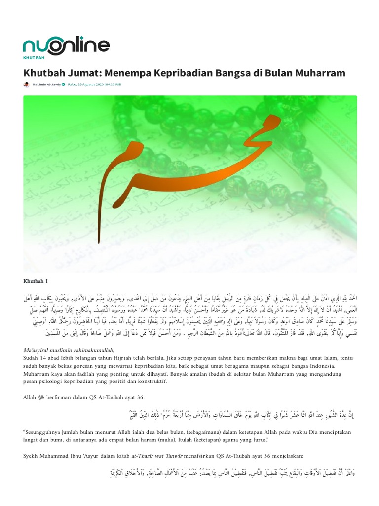 Khutbah Jumat - Menempa Kepribadian Bangsa Di Bulan Muharram | PDF | Agama & Spiritualitas