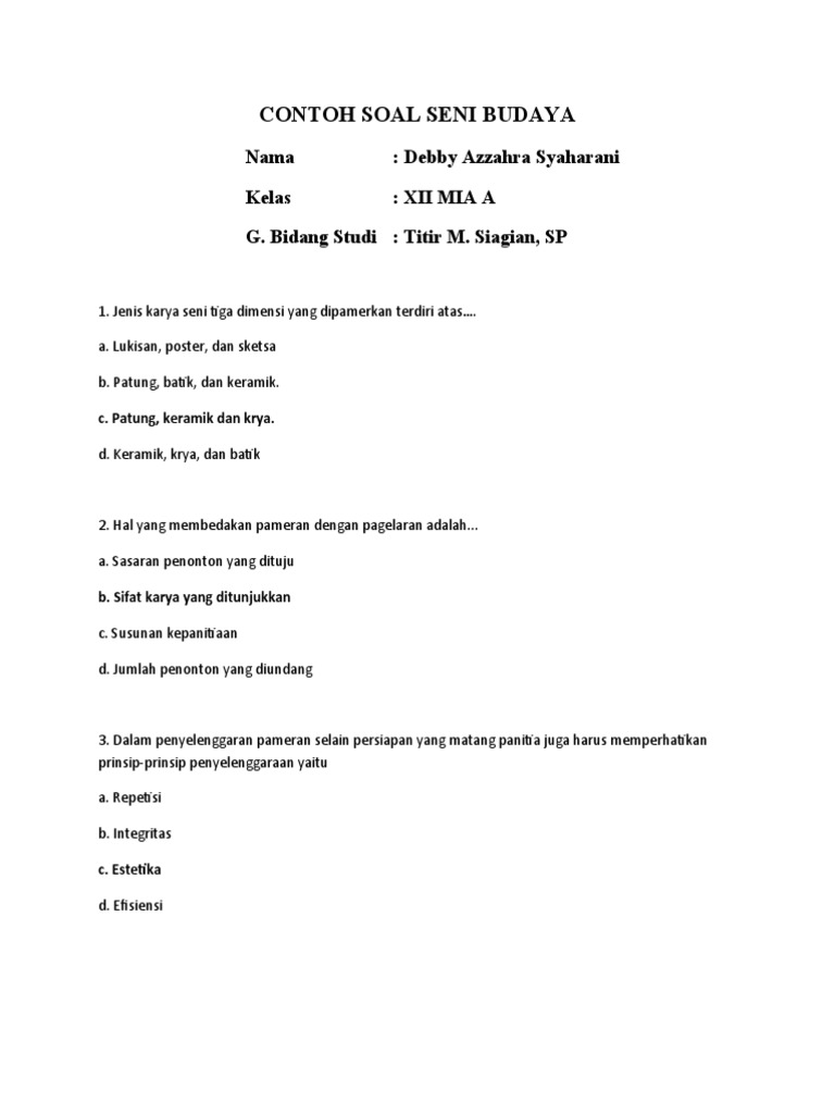 Contoh Soal Seni Budaya | PDF